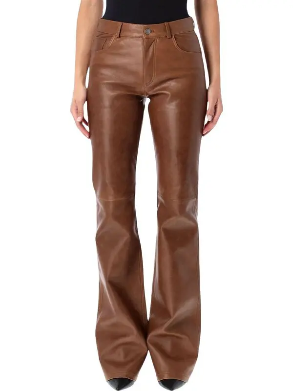 HAIKURE Flora Mid-rise Flared Calfskin Leather Trousers - Brown