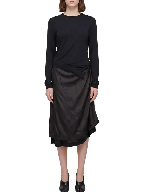 MAISON MARGIELA Asymmetric Midi Dress In Cupro With Four Stitches - Black