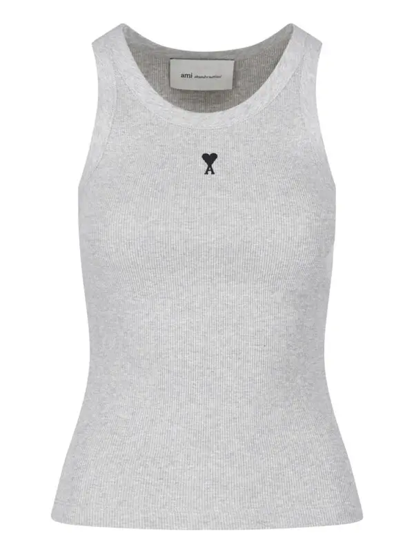 AMI Paris Stretch Cotton Logo Tank Top - Grey