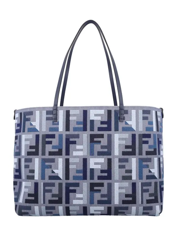 Fendi Large Canvas Shopper With Ff Embroidery - Blue