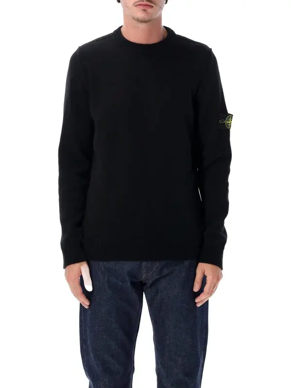 Stone Island Wool-blend Crewneck Sweater With Badge Detail - Nero