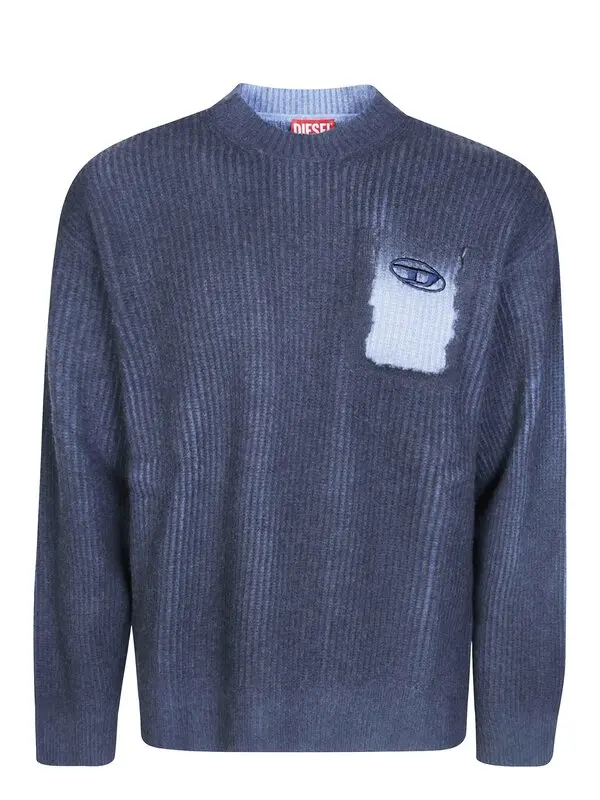 DIESEL® Wool-blend Crewneck Sweater With Patch Detail - Blu