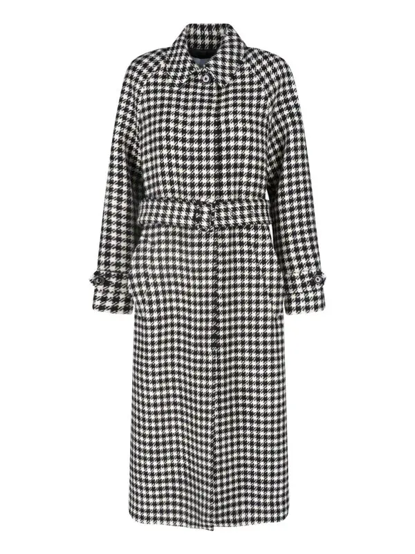 LARDINI Houndstooth Belted Long Coat - Black