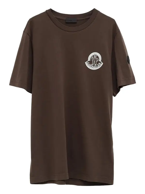 Moncler Cotton Crewneck T-shirt With Printed Logo - Marrone