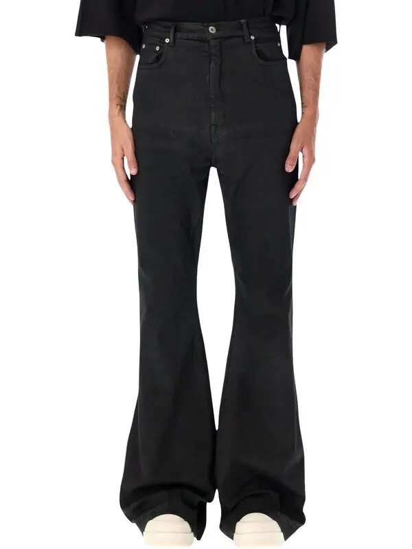 Rick Owens High-waist Flared Leg Coated Denim Jeans - Black Wax