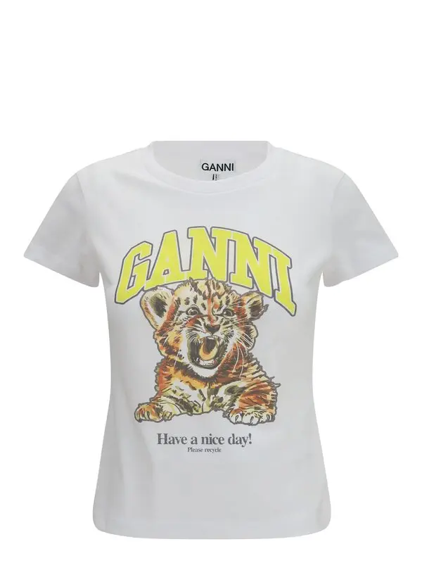 GANNI Tiger Cotton T-shirt - White