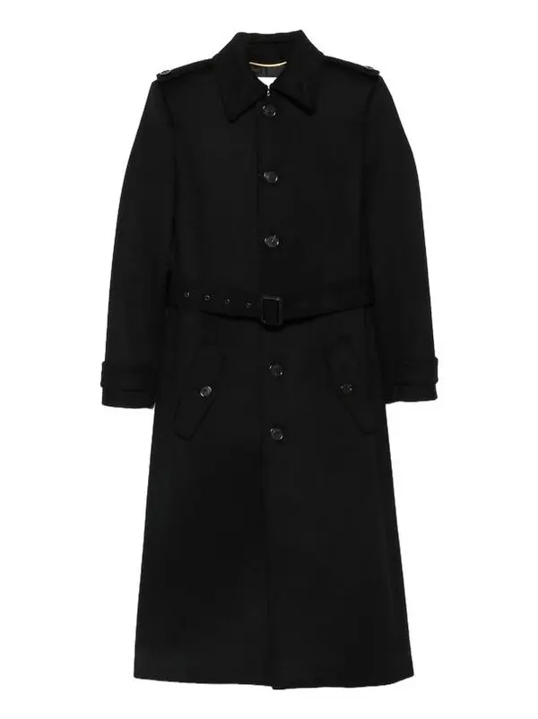 Saint Laurent Single-breasted Belted Wool Coat - Black