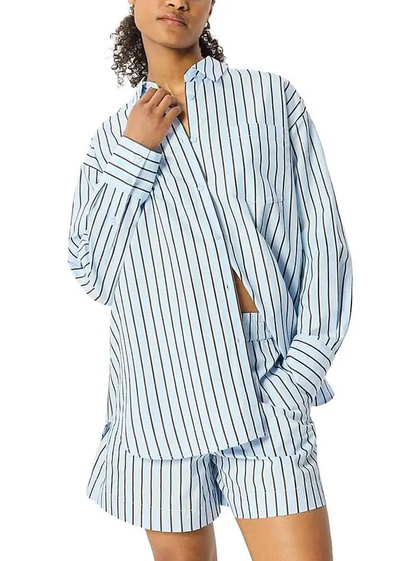 Whistles Cotton Blend Poplin Stripe Shirt - Blue Multi
