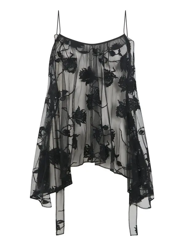 HARRIS TAPPER Park Rose Tulle Top - Black