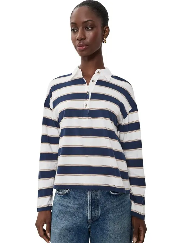 Xirena Troy Top, Striped Polo Shirt With Long Sleeves - Navy Crescent