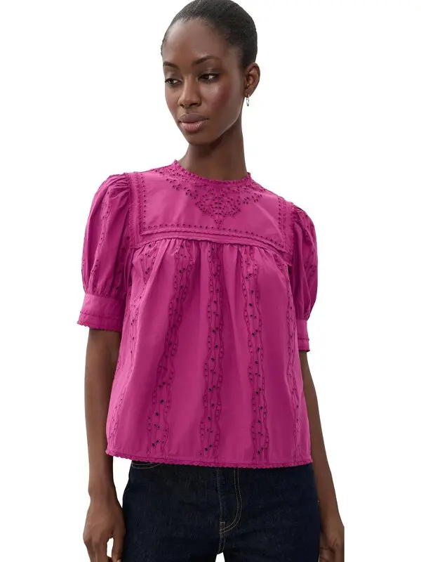 Ulla Johnson Una Short Sleeve Cotton Top - Orchid