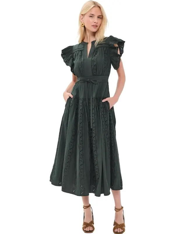 Ulla Johnson Dani Short Sleeve Cotton Dress - Cypress