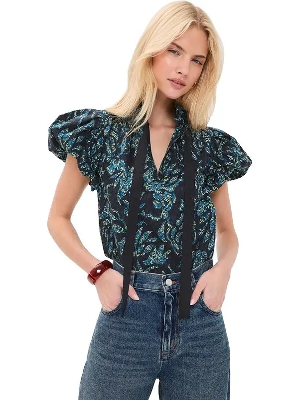 Ulla Johnson Estela Short Sleeve Cotton Top - Midnight