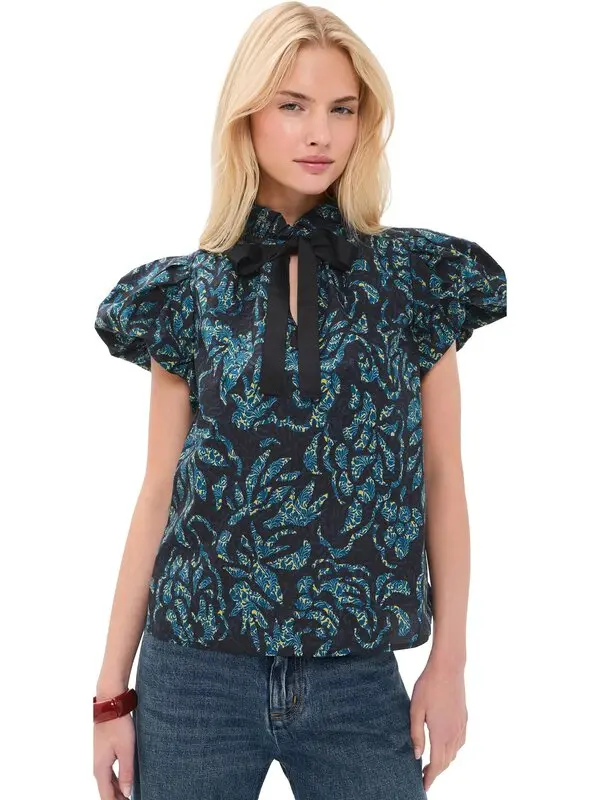 Ulla Johnson Estela Short Sleeve Printed Top - Midnight