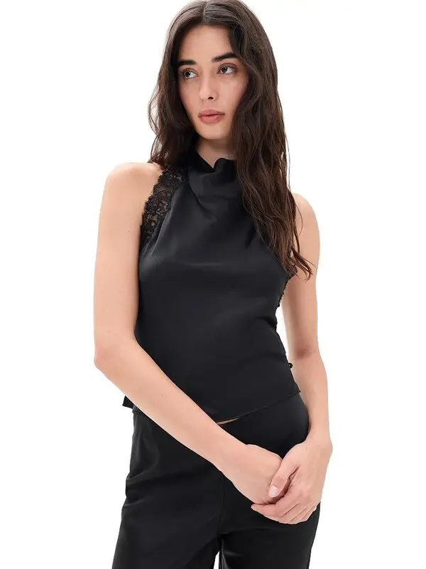 Cami Nyc Lucille Silk Top With Lace Trim - Black