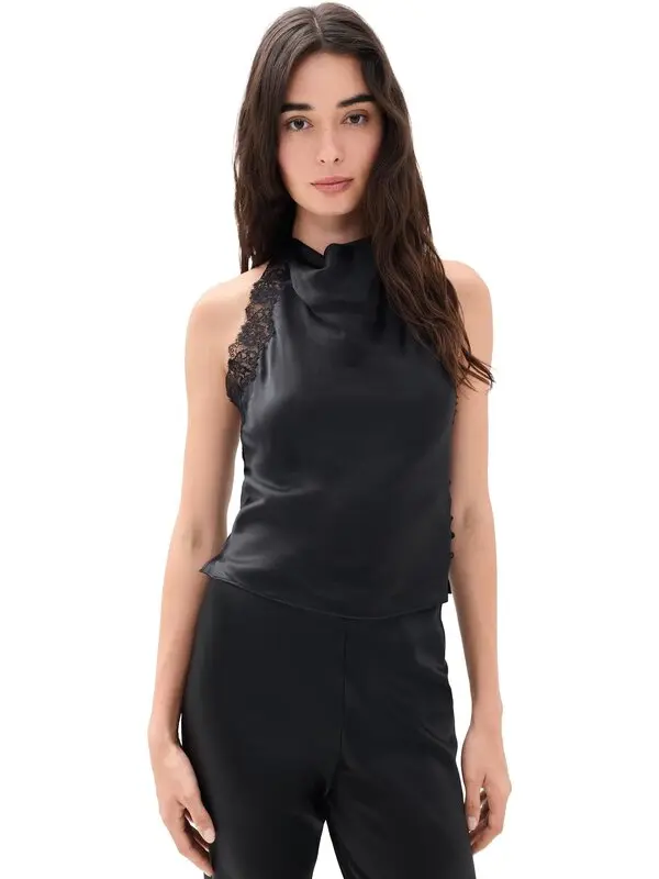 Cami Nyc Lucille Silk Top With Lace Trim - Black
