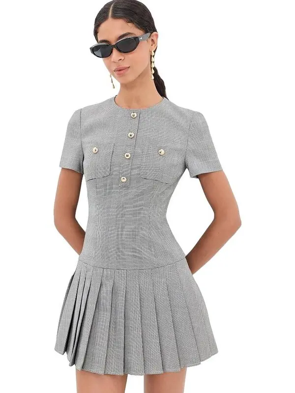 SELF-PORTRAIT Pleated Mini Dress - Grey