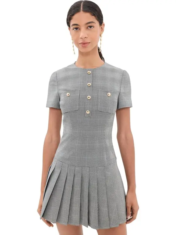 SELF-PORTRAIT Pleated Mini Dress - Grey