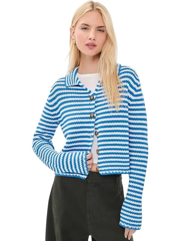 LA LIGNE Fine Line Mini Marina Cardigan - Cerulean/ivory