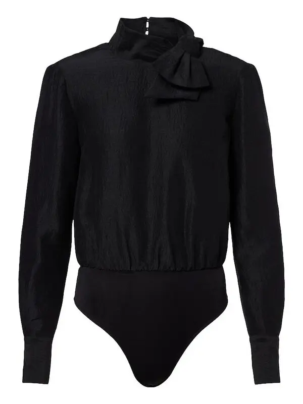 Roland Mouret Bow-detail Jacquard Ramie And Silk Bodysuit - Black