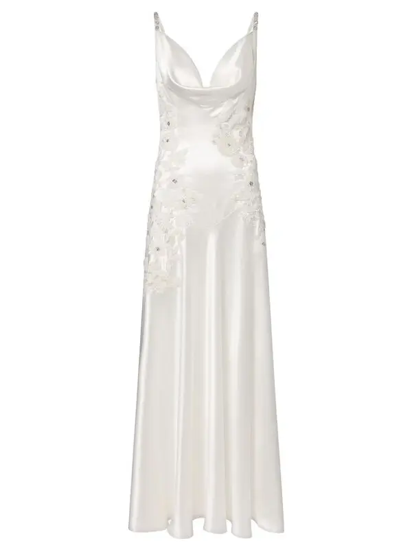 LA FUORI Là Fuori Embellished Embroidered Silk Gown - White