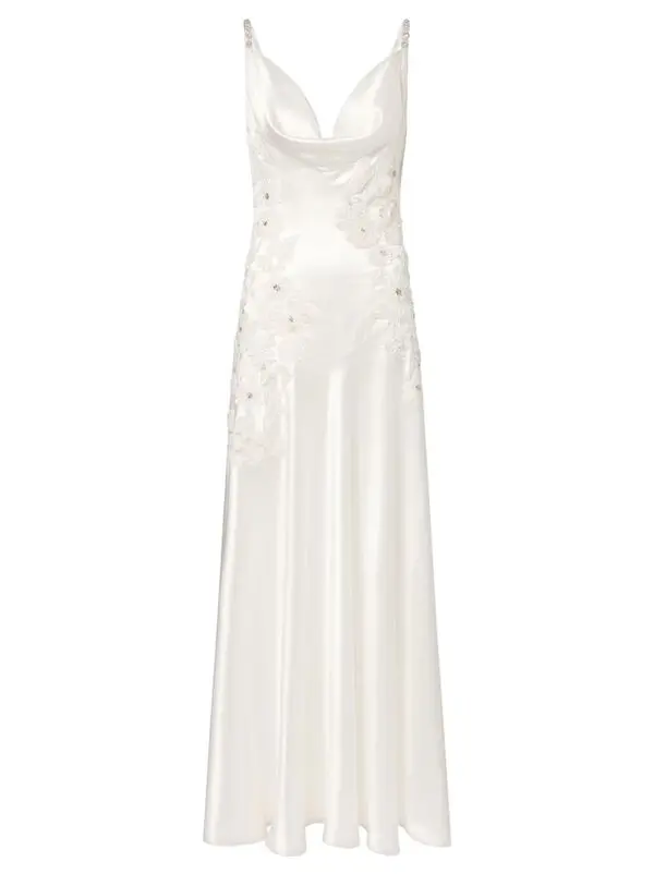 LA FUORI Embellished Embroidered Silk Gown - White
