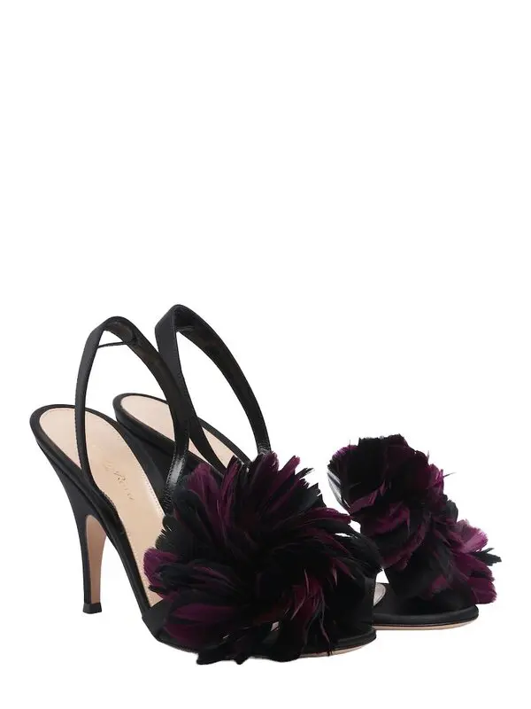 GIANVITO ROSSI Floral-appliqué Satin Slingback Sandals - Black