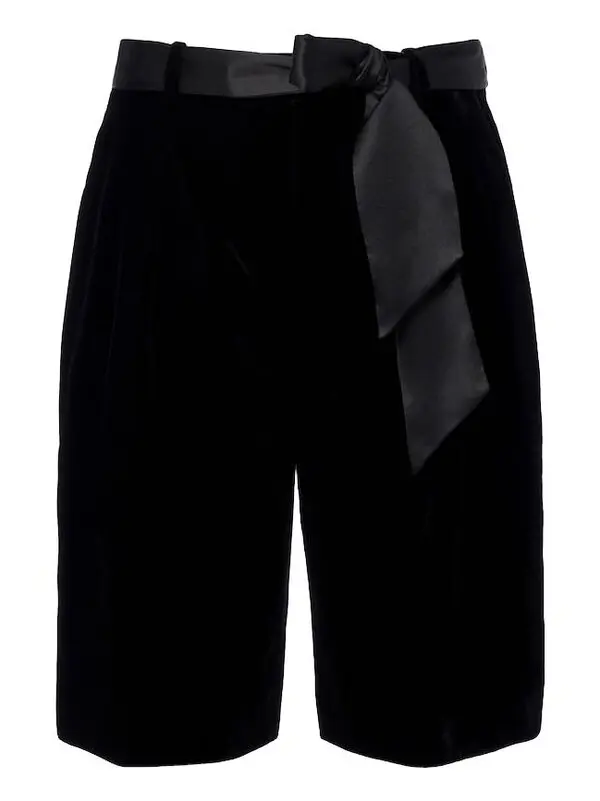 Saint Laurent Belted Velvet Bermuda Shorts - Black