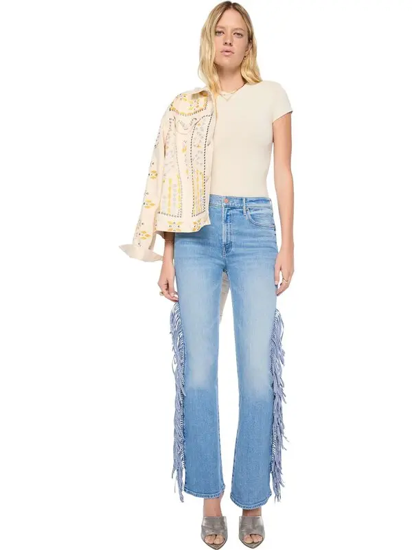 MOTHER The Fringe Desperado Sneak Saddle Up Jeans - Light Blue