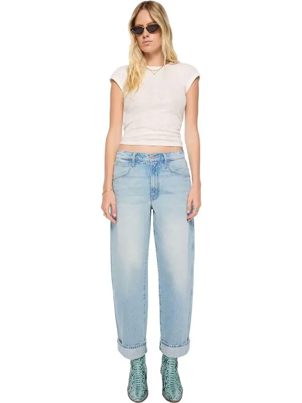 MOTHER The Delinquent Ankle Cuff Jeans - Light Blue
