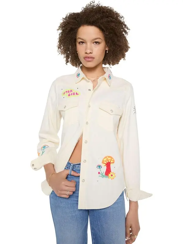 MOTHER All My Exes Save The Day" Embroidered Cotton Shirt - White