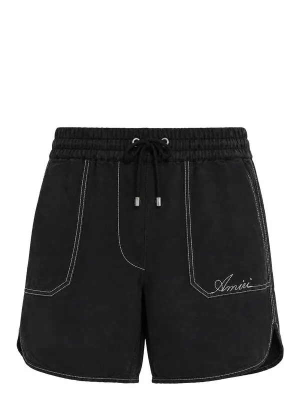 Amiri Contrast Stitch Linen-blend Relaxed Fit Shorts - Black