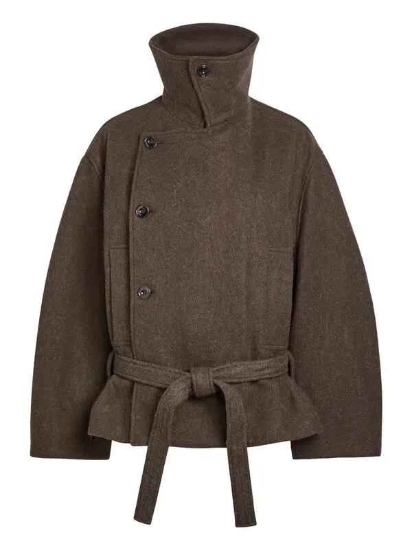 LEMAIRE Double-breasted Belted Wool-blend Wrap Coat - Brown