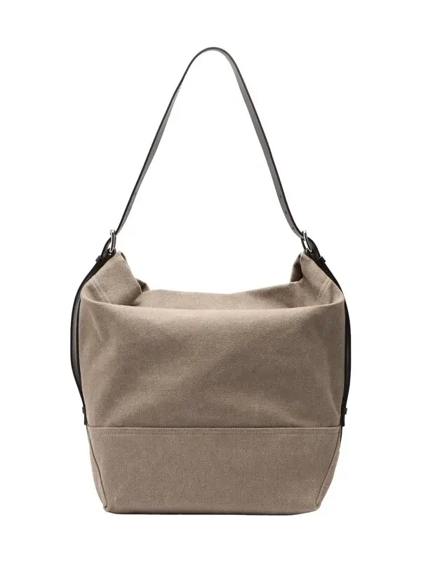 LEMAIRE Belted Leather And Canvas Tote - Beige