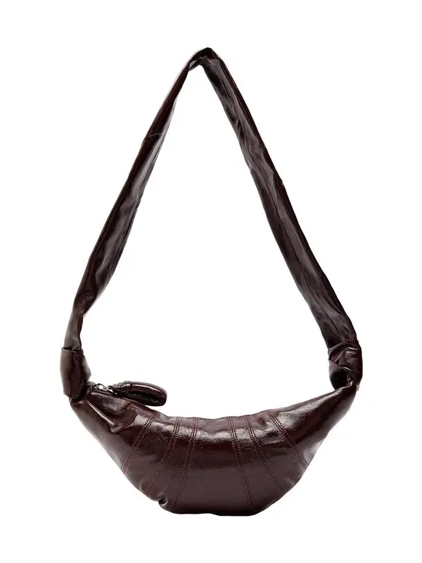 LEMAIRE Croissant Small Glossed Leather Shoulder Bag - Dark Brown