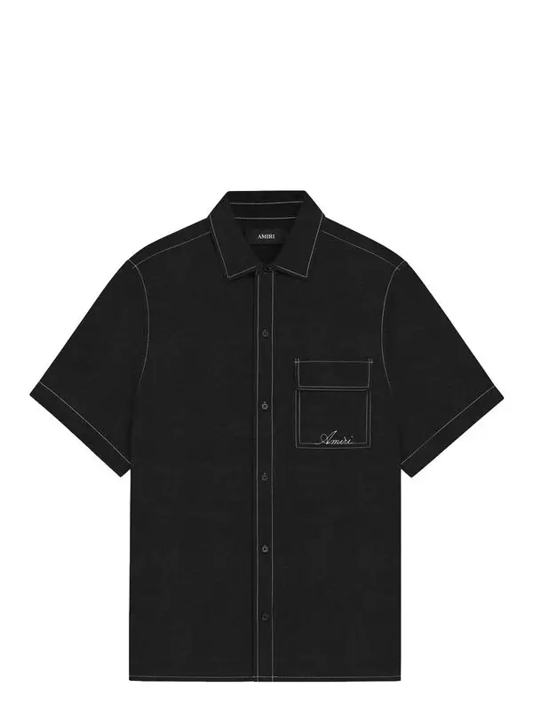 Amiri Contrast-stitch Linen-blend Shirt - Black