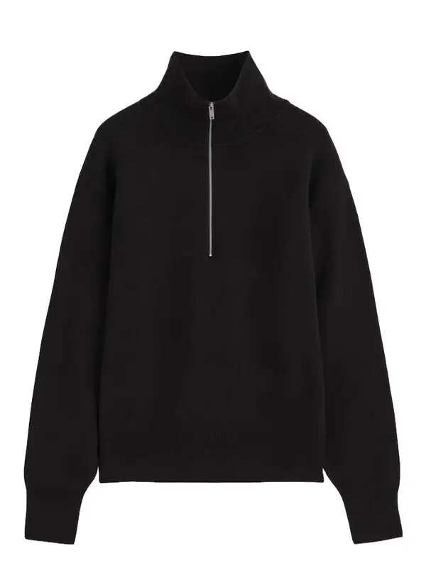 Cos Mock-neck Half-zip Knitted Sweater - Black
