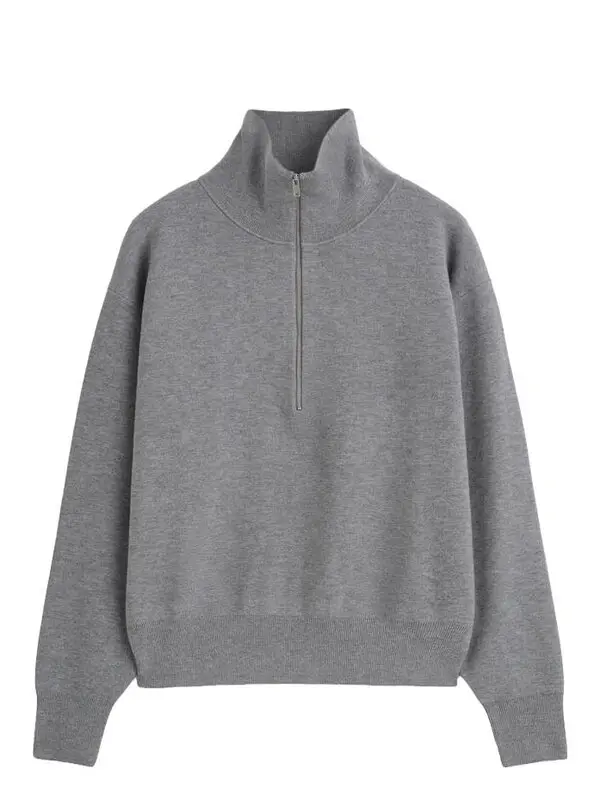 Cos Mock-neck Half-zip Knitted Sweater - Gray