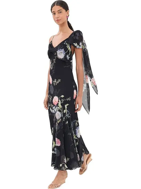 SELF-PORTRAIT Floral Georgette Maxi Dress - Black