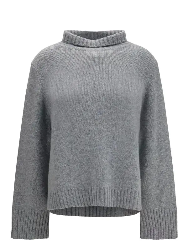 ALLUDE High-neck Ribbed Cuff Sweater - Grey