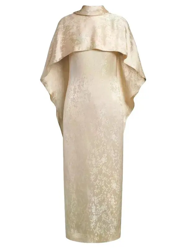 Alberta Ferretti Floral-jacquard Cape Detail Midi Dress - Neutrals