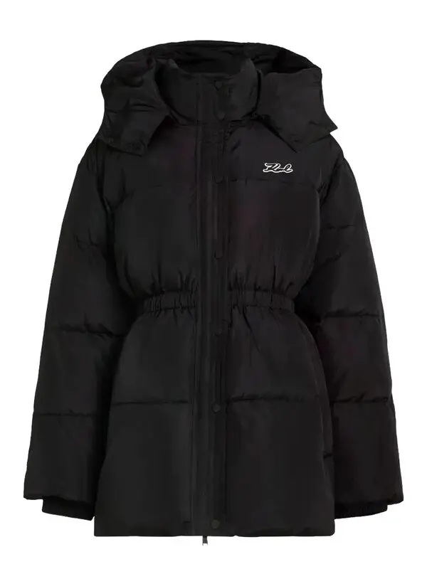 Karl Lagerfeld Cinched Midi Puffer Jacket - Black
