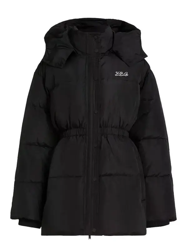 Karl Lagerfeld Cinched Midi Puffer Jacket - Black