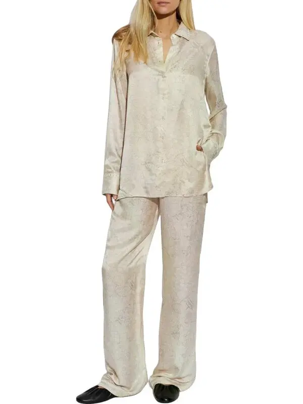 GOLDEN GOOSE Pearlescent Silk Blend Satin Floral Print Shirt - Neutrals