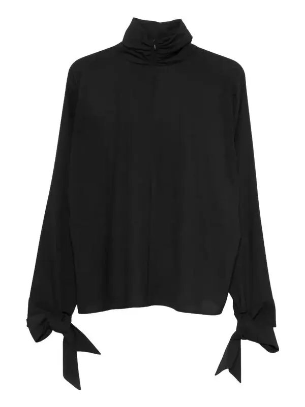 Emporio Armani High-neck Blouse With Tie Cuffs - Black