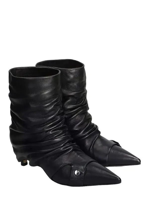 THE SELLER Ruched Pointed-toe Kitten Heel Ankle Boots - Black