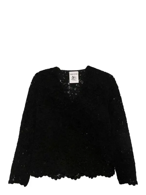 SEMICOUTURE Lace V-neck Knit - Black