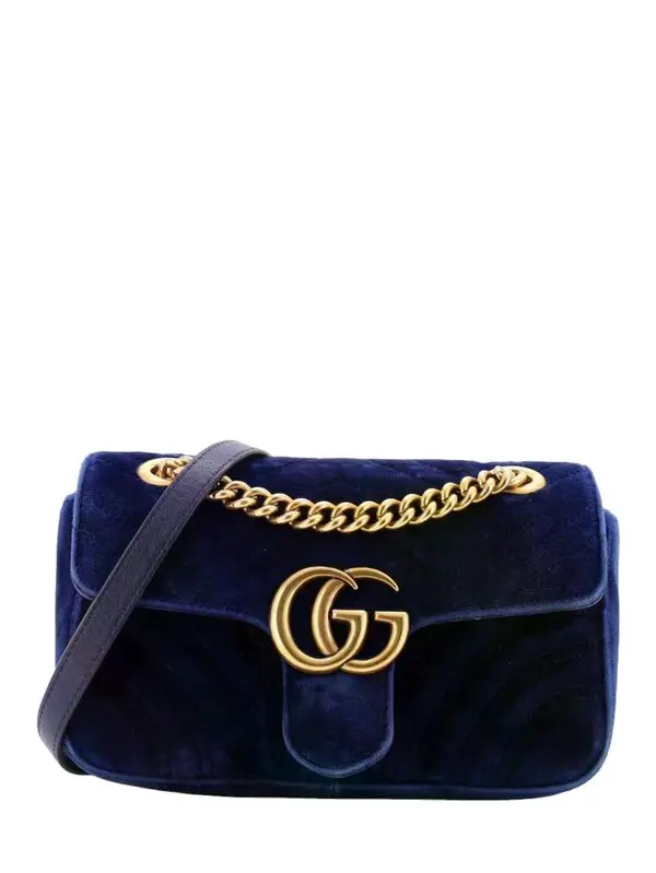 Gucci Gg Marmont Matelassé Velvet Mini Shoulder Bag - Blue