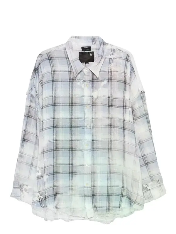 R13 Bleached Plaid Frayed Hem Shirt - White