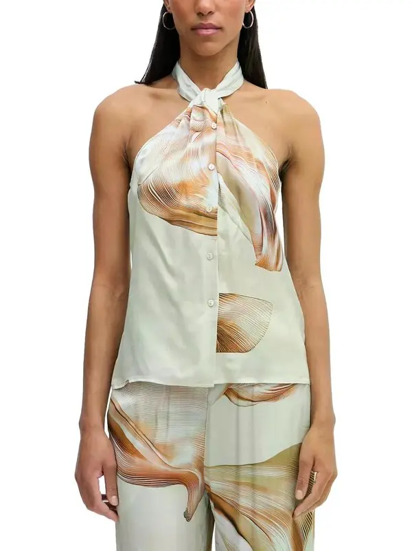 ISABELLE BLANCHE Abstract Print Halterneck Top - Neutrals